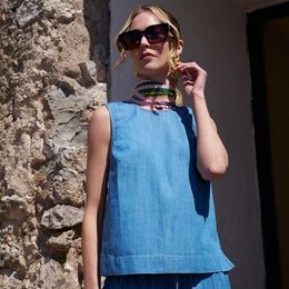 LANDS' END &Auml;rmelloses Top aus Lyocell-Mix, Damen, size: regular, Blau, Baumwolle/Lyocell (Viskose), by Lands' End