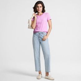 LANDS' END Feinripp-Shirt mit Rundhalsausschnitt und kurzen &Auml;rmeln f&uuml;r Damen, Damen, size: regular, Pink, Baumwolle/Elasthan, by Lands' End