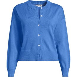 LANDS' END Kurzer Feinstrick-Cardigan aus Baumwolle f&uuml;r Damen, Damen, size: regular, Blau, Baumwolle, by Lands' End