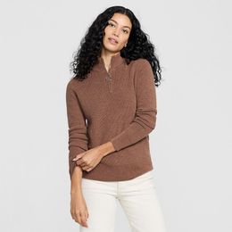LANDS' END Merino-Pullover mit Rei&szlig;verschluss f&uuml;r Damen in Petite-Gr&ouml;&szlig;e, Damen, size: petite, Braun, Wolle, by Lands' End