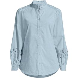 LANDS' END Feincord-Hemdbluse mit Ajourdetails in Plus-Gr&ouml;&szlig;e, Damen, size: plus, Blau, Baumwolle, by Lands' End