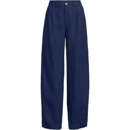 LANDS' END Premium Reinleinen-Barrelhose mit Bundfalten, Damen, size: regular, Blau, Leinen, by Lands' End