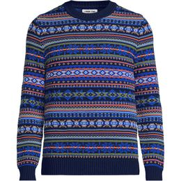 Fair Isle Drifter Pullover aus reiner Baumwolle, Herren, size: regular, Blau, Baumwolle, by Lands' End