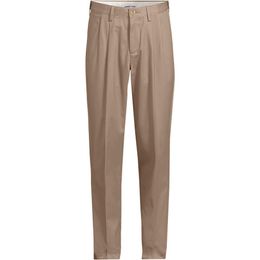 LANDS' END B&uuml;gelleichte Chinohose mit Bundfalten, Komfortbund, Classic Fit, Herren, size: regular, Beige, by Lands' End