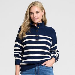 LANDS' END Henley-Pullover Drifter mit Knopfreihe, Damen, size: regular, Blau, Baumwolle, by Lands' End