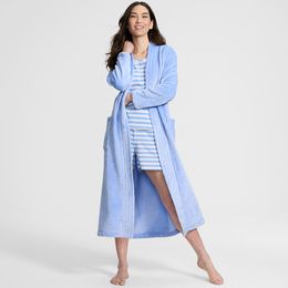 LANDS' END Bademantel aus Pl&uuml;sch-Fleece f&uuml;r Damen in Petite-Gr&ouml;&szlig;e, Damen, size: petite, Blau, Polyester, by Lands' End