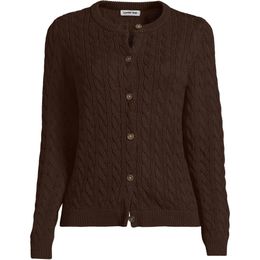 LANDS' END Drifter Zopfmuster-Cardigan mit Rundausschnitt in Plus-Gr&ouml;&szlig;e, Damen, size: plus, Braun, Baumwolle, by Lands' End