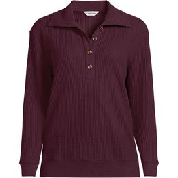 LANDS' END Waffelstrick-Pullover mit gekn&ouml;pftem Kragen, Damen, size: regular, Rot, Baumwoll-Mischung/Polyester-Mischung, by Lands' End