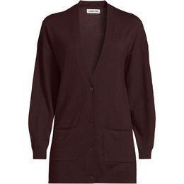 LANDS' END Langer Merino-Cardigan f&uuml;r Damen, Damen, size: regular, Braun, Wolle, by Lands' End