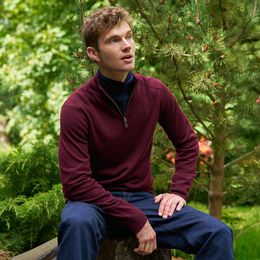 LANDS' END Merino-Pullover mit Rei&szlig;verschluss, Herren, size: regular, Rot, Wolle, by Lands' End