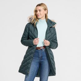 Isolierter Kapuzenmantel mit Webpelzfutter, Damen, size: regular, Gr&uuml;n, Polyester/Polyacryl, by Lands' End