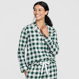 Gemustertes Pyjamahemd aus reinem Baumwoll-Flanell f&uuml;r Damen, Damen, size: regular, Gr&uuml;n, Baumwolle, by Lands' End