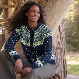 LANDS' END Fair Isle Cardigan aus Baumwollmix f&uuml;r Damen, Damen, size: regular, Blau, Polyacryl/Schurwolle/Baumwoll-Mischung, by Lands' End
