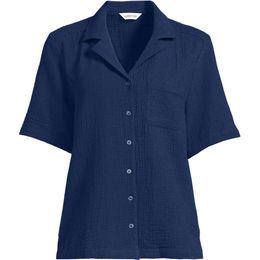LANDS' END Kurz&auml;rmelige Musselin-Bluse in Plus-Gr&ouml;&szlig;e, Damen, size: plus, Blau, Baumwolle, by Lands' End