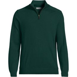 LANDS' END Merino-Pullover mit Rei&szlig;verschluss, Herren, size: regular, Gr&uuml;n, Wolle, by Lands' End