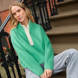 LANDS' END Teddy-Pullover mit Druckknopf-Leiste f&uuml;r Damen, Damen, size: regular, Gr&uuml;n, by Lands' End