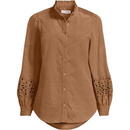 LANDS' END Feincord-Hemdbluse mit Ajourdetails, Damen, size: regular, Braun, Baumwolle, by Lands' End