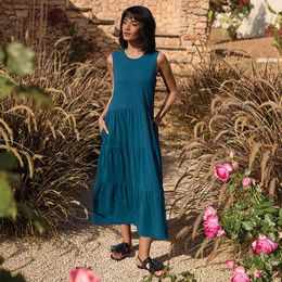 LANDS' END Flammgarn-Maxikleid aus reiner Baumwolle f&uuml;r Damen, Damen, size: regular, Blau, Baumwolle, by Lands' End