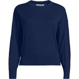 LANDS' END Feinstrick-Baumwollpullover mit unterlegtem Ausschnitt in Plus-Gr&ouml;&szlig;e, Damen, size: plus, Blau, Baumwolle, by Lands' End