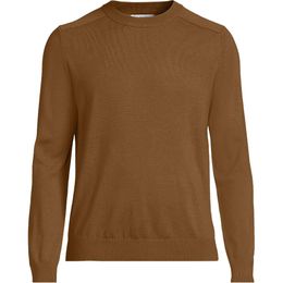 LANDS' END Merino-Rundhalspullover f&uuml;r Herren, Herren, size: regular, Braun, Wolle, by Lands' End