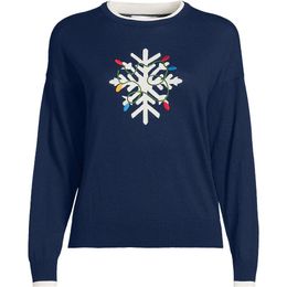 LANDS' END Feinstrick-Baumwollpullover Jacquard mit unterlegtem Ausschnitt in Plus-Gr&ouml;&szlig;e, Damen, size: plus, Blau, Baumwolle, by Lands' End
