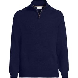 LANDS' END Rei&szlig;verschluss-Pullover aus Lambswool, Herren, size: regular, Blau, Wolle, by Lands' End