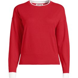 LANDS' END Feinstrick-Baumwollpullover mit unterlegtem Ausschnitt, Damen, size: regular, Rot, Baumwolle, by Lands' End