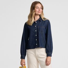 LANDS' END Kurze Jeansbluse aus reiner Baumwolle, Damen, size: regular, Blau, by Lands' End