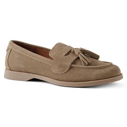LANDS' END Veloursleder-Loafer mit Tasseln, Damen, size: regular, Beige, Rauleder, by Lands' End