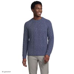 LANDS' END Zopfmuster-Pullover aus Baumwoll/Wollmix, Herren, size: regular, Blau, Baumwoll-Mischung/Woll-Mischung/Nylon-Mischung, by Lands' End