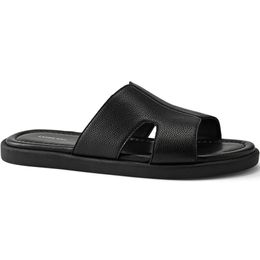 LANDS' END Leder-Pantoletten mit breitem Riemen, Herren, size: regular, Schwarz, Leder, by Lands' End