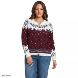LANDS' END Drifter Jacquard-Cardigan mit Rundausschnitt in Plus-Gr&ouml;&szlig;e, Damen, size: plus, Rot, Baumwolle, by Lands' End