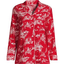 LANDS' END Gemustertes Pyjamahemd aus reinem Baumwoll-Flanell f&uuml;r Damen, Damen, size: regular, Rot, Baumwolle, by Lands' End