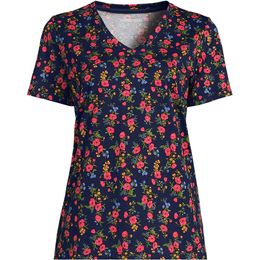 LANDS' END Supima Kurzarm-Shirt mit V-Ausschnitt f&uuml;r Damen, Damen, size: regular, Blau, Baumwolle, by Lands' End