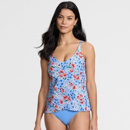 LANDS' END Tankinitop mit Tulpensaum chlorresistent f&uuml;r Damen, Damen, size: regular, Blau, Nylon-Mischung, by Lands' End