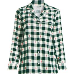 LANDS' END Gemustertes Pyjamahemd aus reinem Baumwoll-Flanell f&uuml;r Damen in Plus-Gr&ouml;&szlig;e, Damen, size: plus, Gr&uuml;n, Baumwolle, by Lands' End
