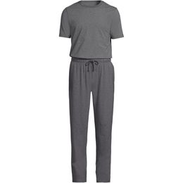 LANDS' END Jersey-Pyjamaset, Herren, size: regular, Schwarz, Elasthan/Baumwoll-Mischung, by Lands' End