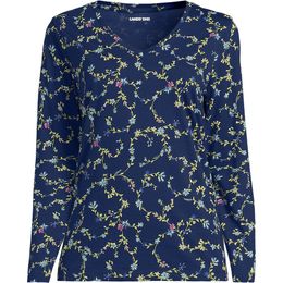 LANDS' END Supima&reg; Langarm-Shirt mit V-Ausschnitt f&uuml;r Damen in Petite-Gr&ouml;&szlig;e, Damen, size: petite, Blau, Baumwolle, by Lands' End