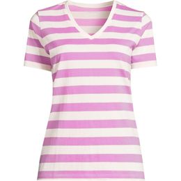 LANDS' END Supima Kurzarm-Shirt mit V-Ausschnitt f&uuml;r Damen in Plus-Gr&ouml;&szlig;e, Damen, size: plus, Elfenbein, Baumwolle, by Lands' End