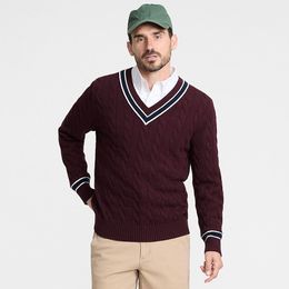 LANDS' END Drifter Zopfmusterpullover mit V-Ausschnitt, Herren, size: regular, Rot, Baumwolle, by Lands' End