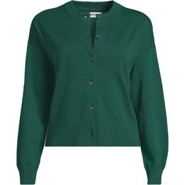 LANDS' END Kurzer Feinstrick-Cardigan aus Baumwolle f&uuml;r Damen, Damen, size: regular, Gr&uuml;n, Baumwolle, by Lands' End