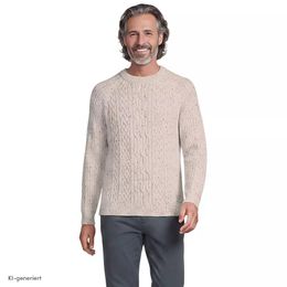 LANDS' END Zopfmuster-Pullover aus Baumwoll/Wollmix, Herren, size: regular, Elfenbein, Baumwoll-Mischung/Woll-Mischung/Nylon-Mischung, by Lands' End