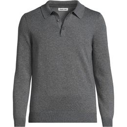 LANDS' END Feinstrick-Polopullover aus reiner Baumwolle, Herren, size: regular, Grau, Baumwolle, by Lands' End