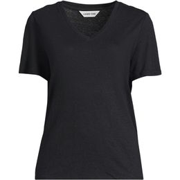 LANDS' END Soft Flow Shirt aus Leinenmix mit V-Ausschnitt f&uuml;r Damen, Damen, size: regular, Schwarz, Leinen/Baumwolle Modal, by Lands' End