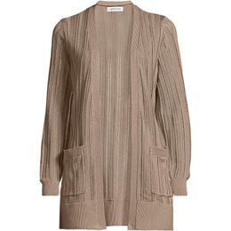 LANDS' END Langer offener Soft Flow Ajour-Cardigan aus Leinenmix f&uuml;r Damen, Damen, size: regular, Elfenbein, Baumwolle/Leinen/Lyocell (Viskose), by Lands' End