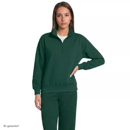 LANDS' END Serious Sweats Pullover mit Rei&szlig;verschluss, Damen, size: regular, Gr&uuml;n, Baumwoll-Mischung/Polyester-Mischung, by Lands' End