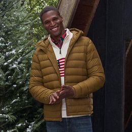 LANDS' END Ultraleichte verstaubare Daunen-Kapuzenjacke WANDERWEIGHT f&uuml;r Herren, Herren, size: regular, Braun, Polyester/Nylon, by Lands' End