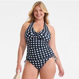 LANDS' END Neckholder-Tankinitop aus Piqu&eacute; f&uuml;r Damen in Plus-Gr&ouml;&szlig;e, Damen, size: plus, Blau, Nylon-Mischung, by Lands' End