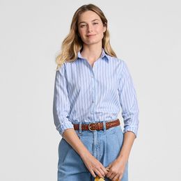 LANDS' END B&uuml;gelfreie Baumwoll-Bluse, Damen, size: regular, Blau, Baumwolle, by Lands' End