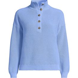 LANDS' END Henley-Pullover Drifter mit Knopfreihe in Plus-Gr&ouml;&szlig;e, Damen, size: plus, Blau, Baumwolle, by Lands' End